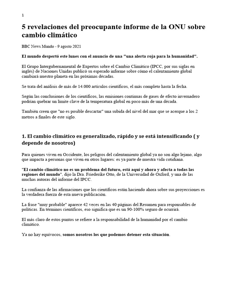 BBC - 5 Revelaciones Del Preocupante Informe de La ONU Sobre Cambio ... BBC - 5 Revelaciones Del Preocupante Informe de La ONU Sobre Cambio ...
