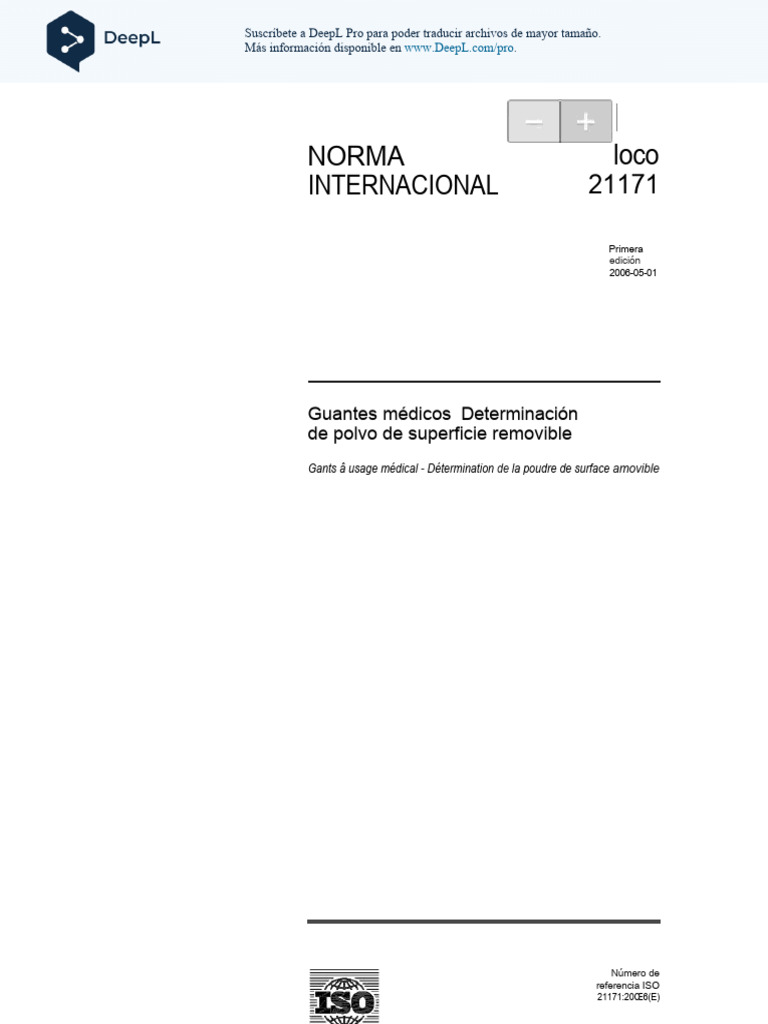 ISO 21171-2006. Guantes. Determinación de Polvo Supérficial Removible ...