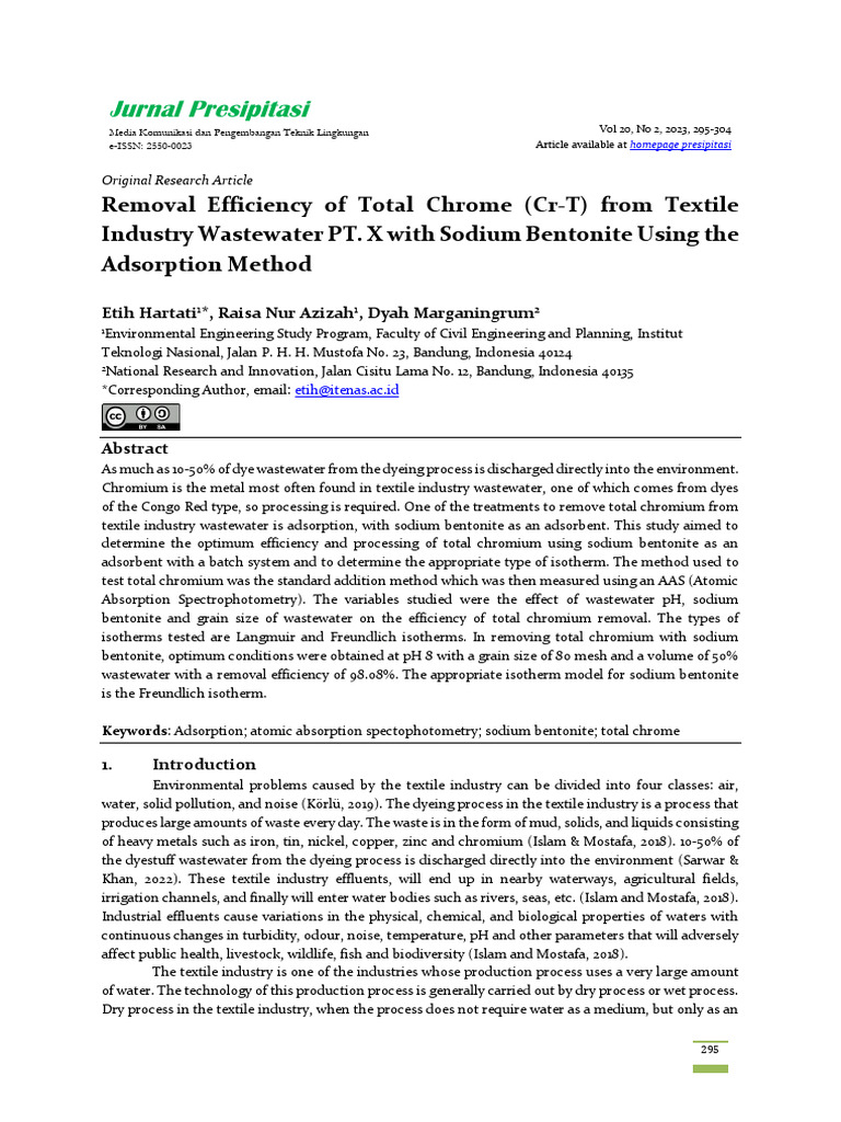 2023 - Removal Efficiency of Total Chrome (CR-T) From Textile ...