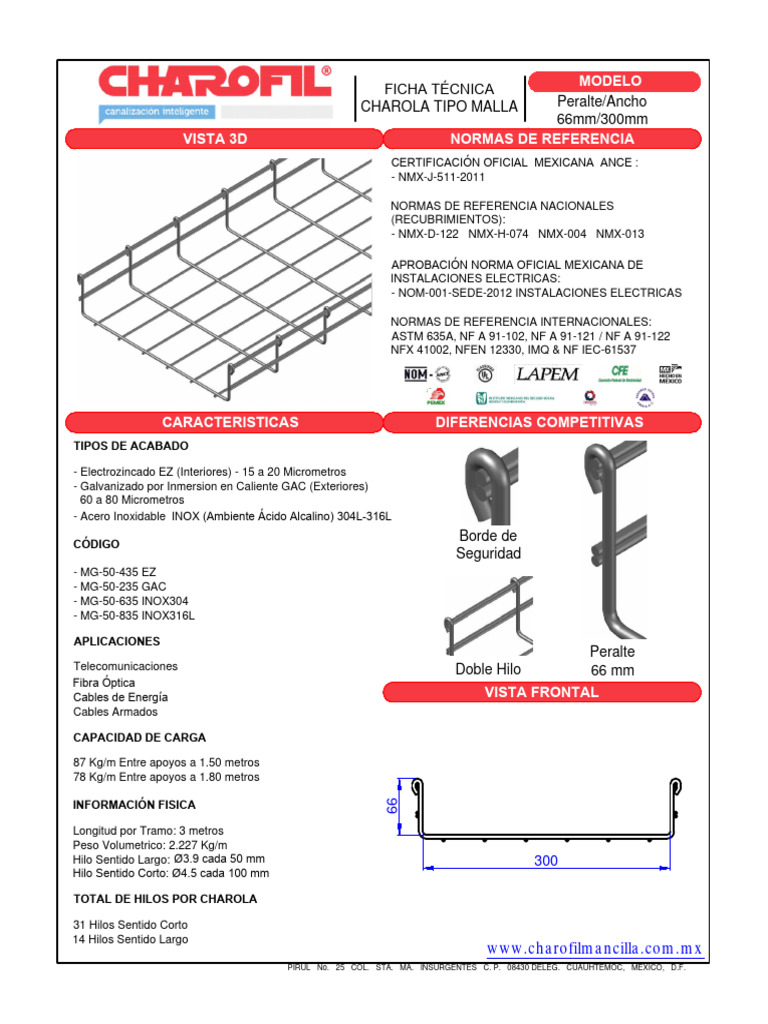 Ficha Tecnica Charola Tipo Malla Charofil 12 | PDF