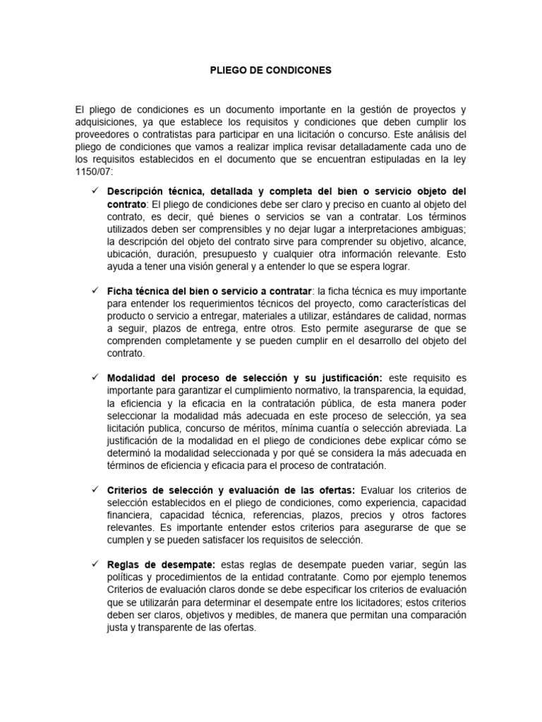 Guía para Pliegos de Condiciones | PDF | Evaluación | Calidad (comercial)