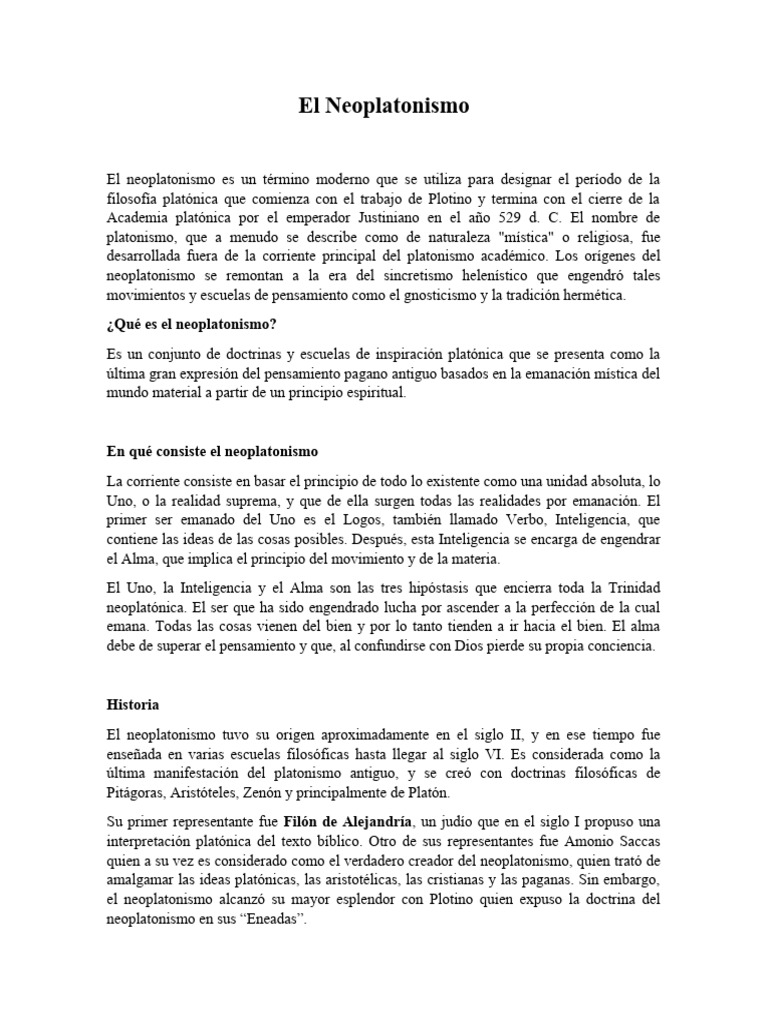 El Neoplatonismo | PDF | neoplatonismo | Platón