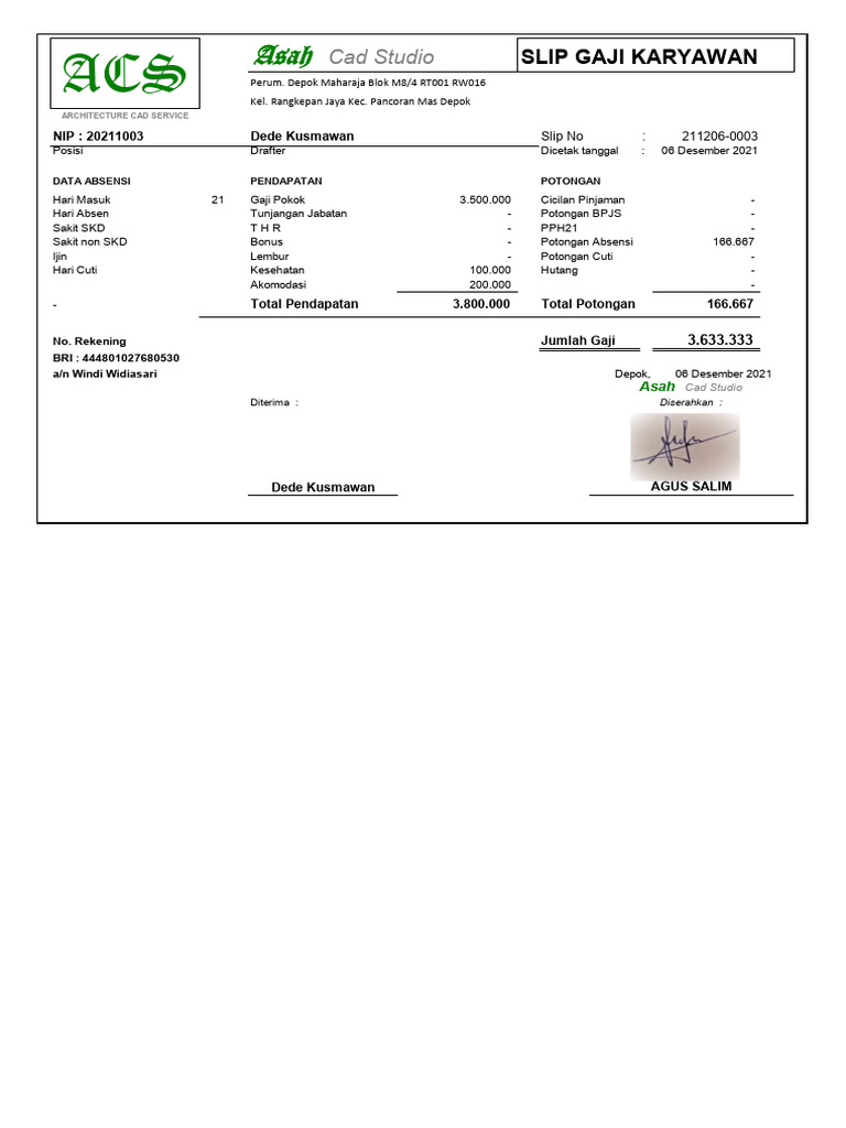 03 - Slip Gaji Dede | PDF