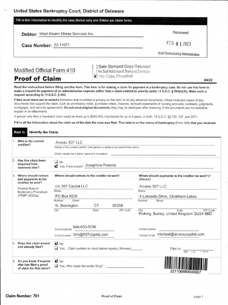 FTX Claim Arceau 507 01022023050028file1805730266 | PDF