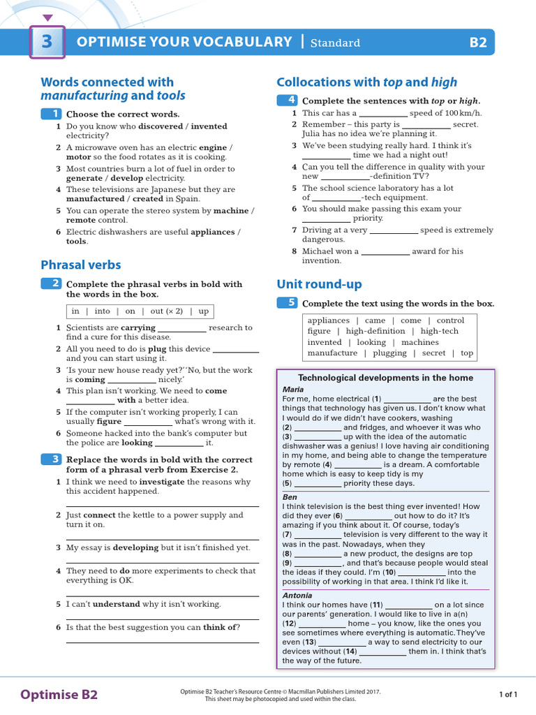 OPT B2 U03 Vocab Standard | PDF