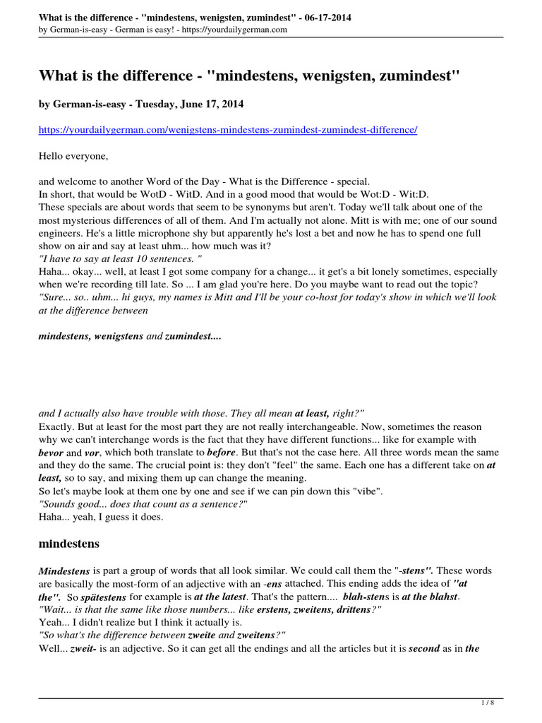 Wenigstens Mindestens Zumindest Zumindest Difference | PDF