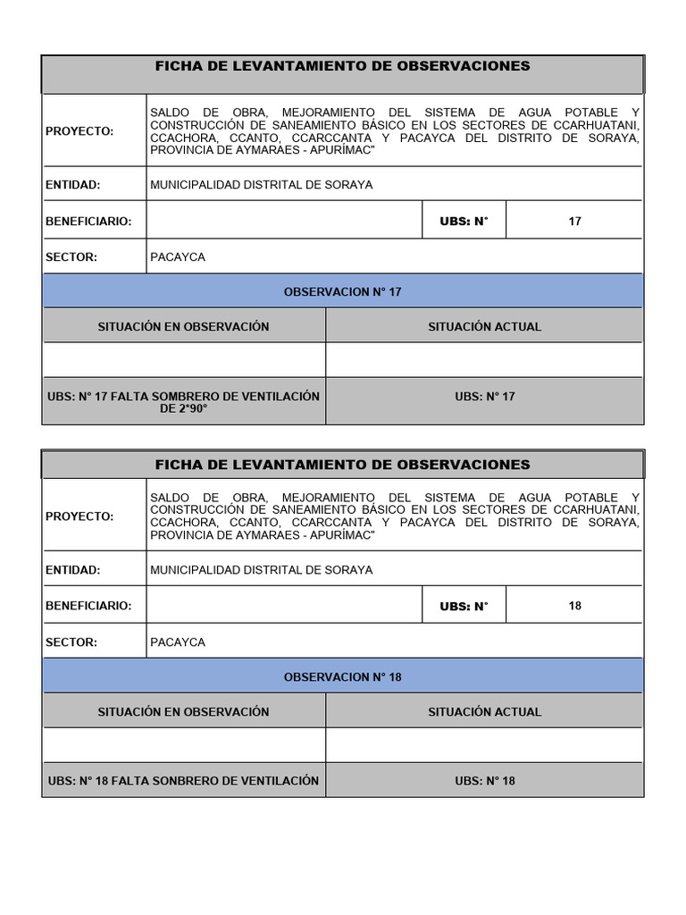 Ficha de Levantamiento de Observaciones | PDF