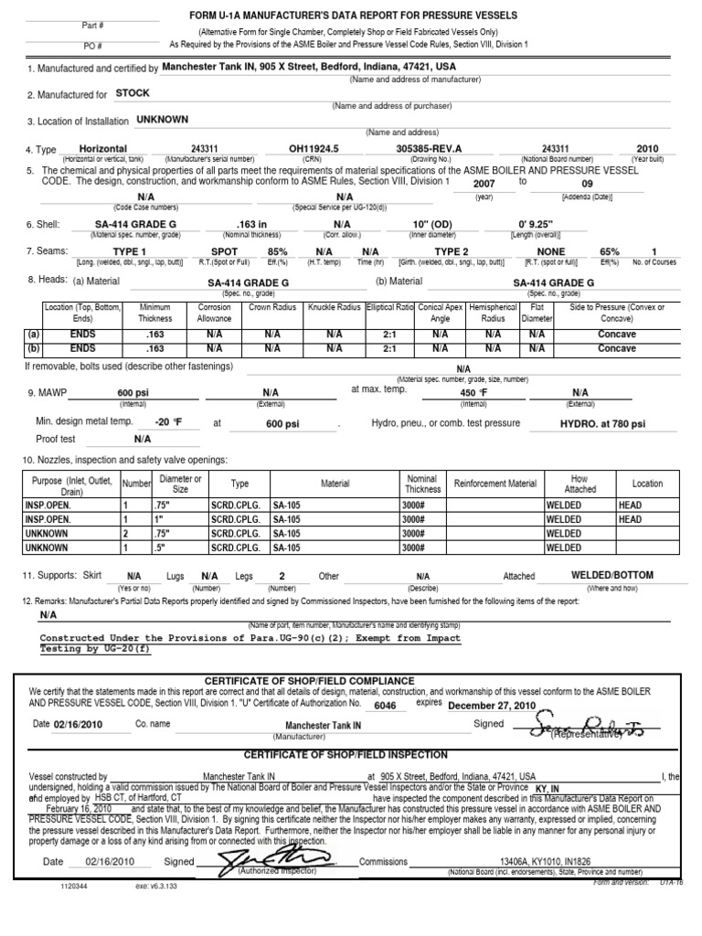 Exe: v6.3.133: Form and Version: U1A-16 | PDF