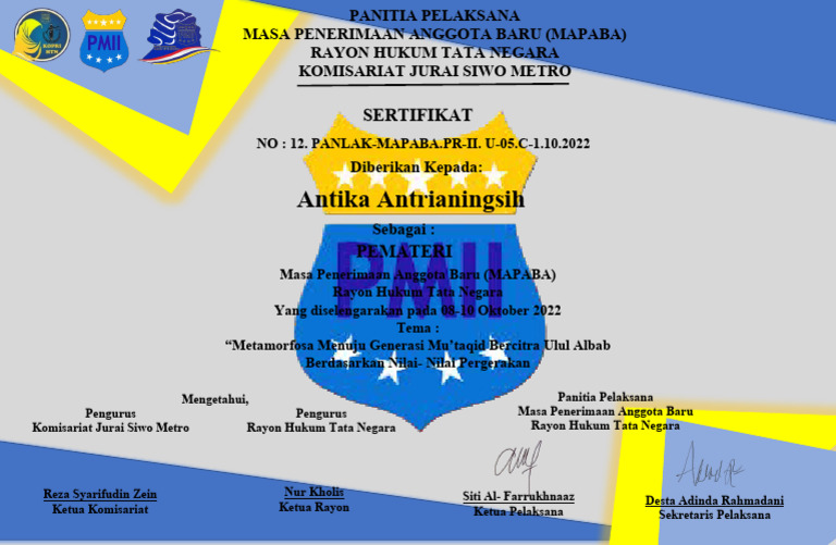 Sertifikat Pemateri Mapaba 22 | PDF