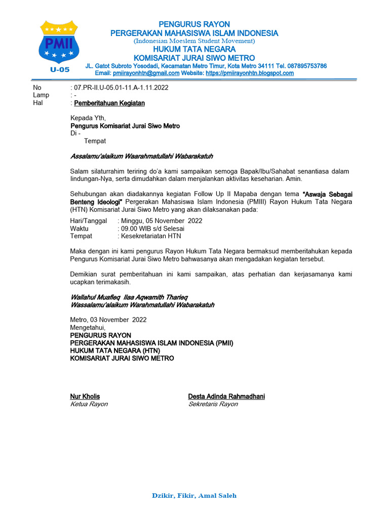 Surat Follow Up Aswaja Pdf