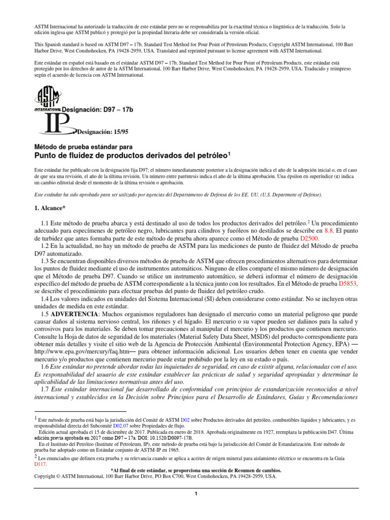 ASTM D97 Método de Prueba Estándar para Punto de Fluidez de Productos ...