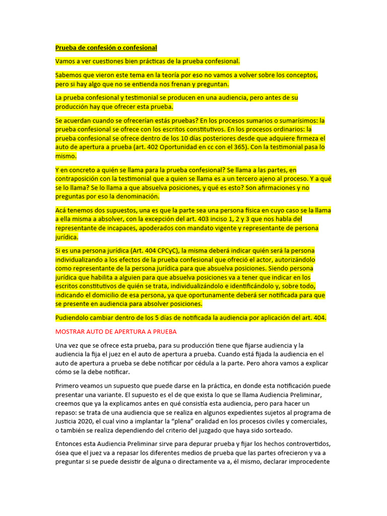 Prueba de Confesión o Confesional | PDF