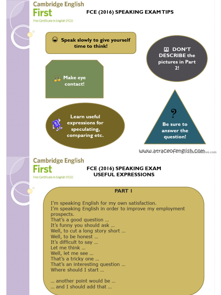 FCE Speaking Exam Tips and Expressions | PDF