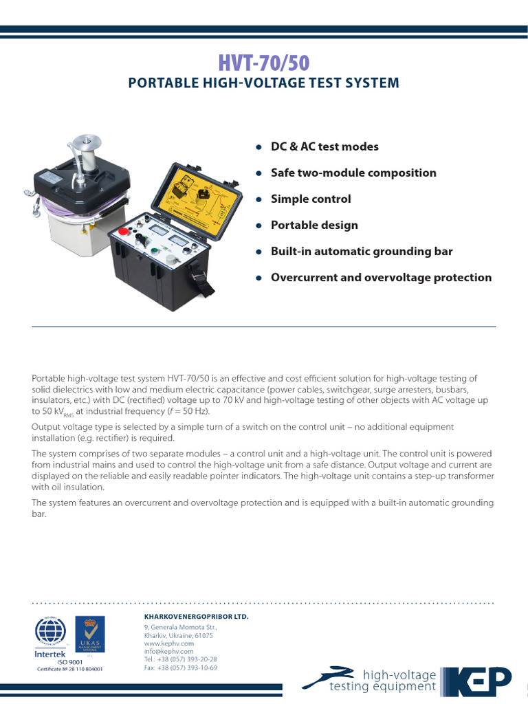 HVT-70 50 DS EN EN Rev1 17 | PDF | High Voltage | Alternating Current