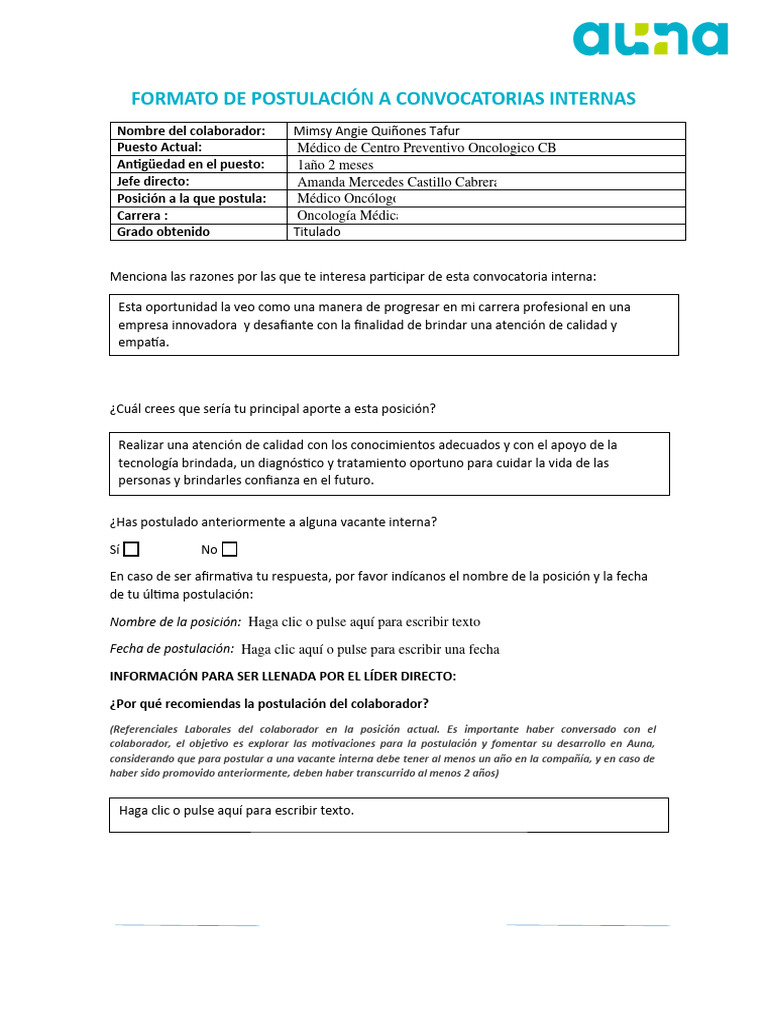 Formato de Postulación Interna | PDF