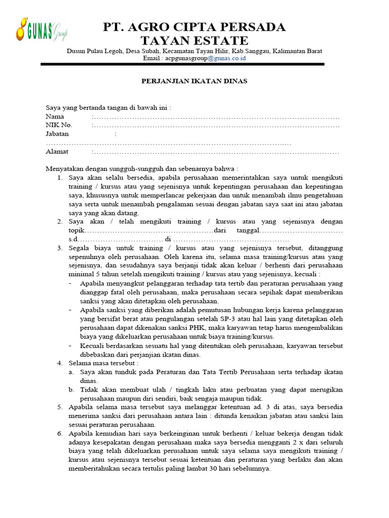 Ikatan Dinas Pt. Acp Tayan | PDF | Karier & Perkembangan