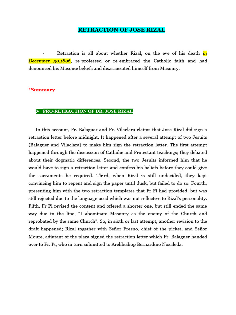 Retraction of Jose Rizal | PDF