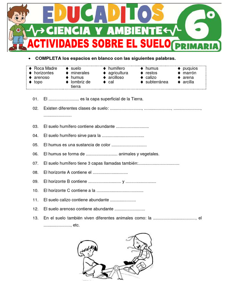 Actividades Sobre El Suelo para Sexto Grado de Primaria | PDF | Suelo ...