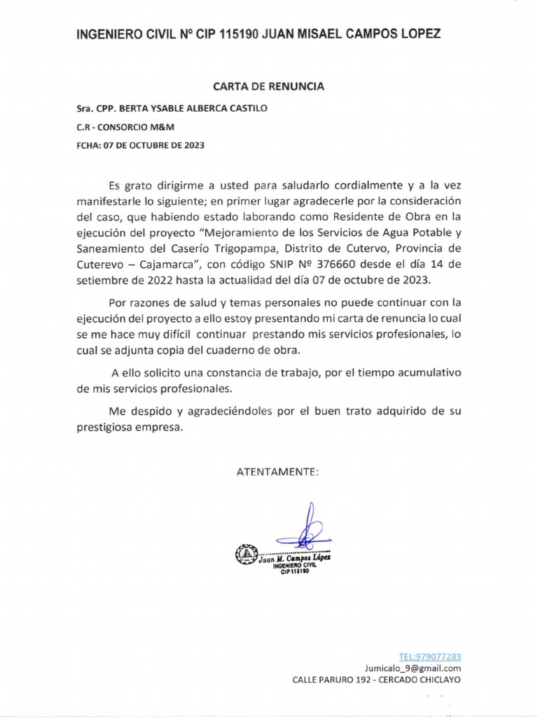 Carta Renuncia | PDF