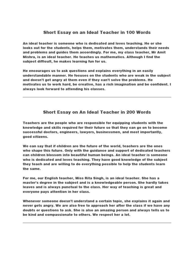 My Ideal Teacher in 100 Words | PDF | Teachers | Knowledge