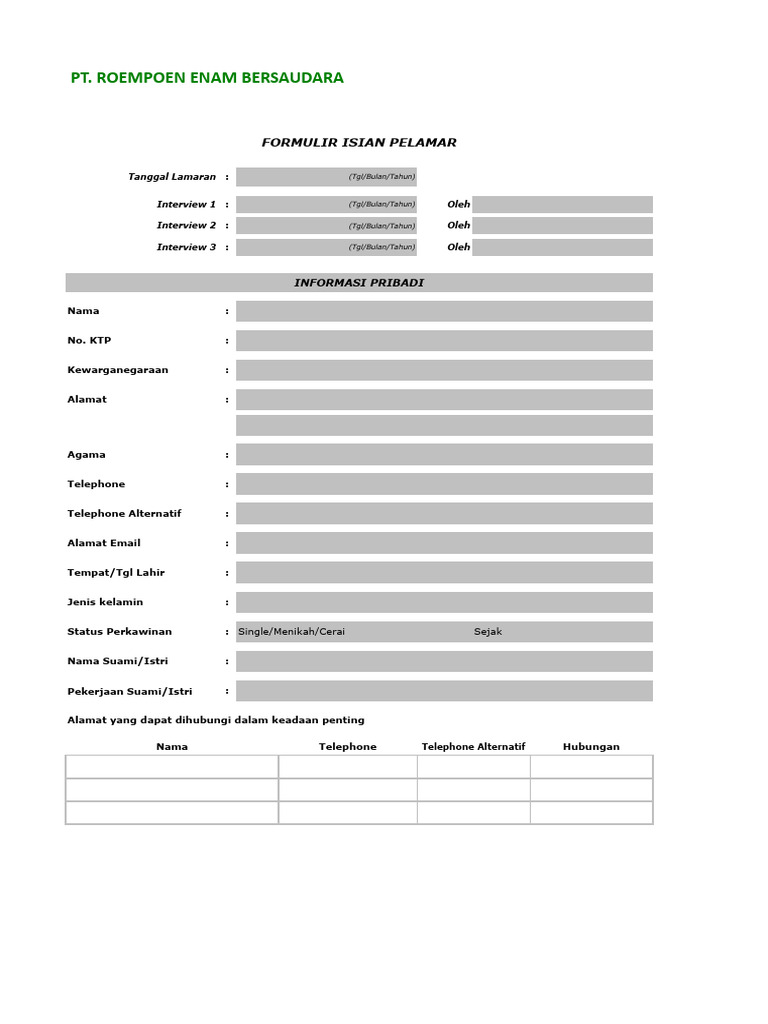 Form Calon Karyawan | PDF