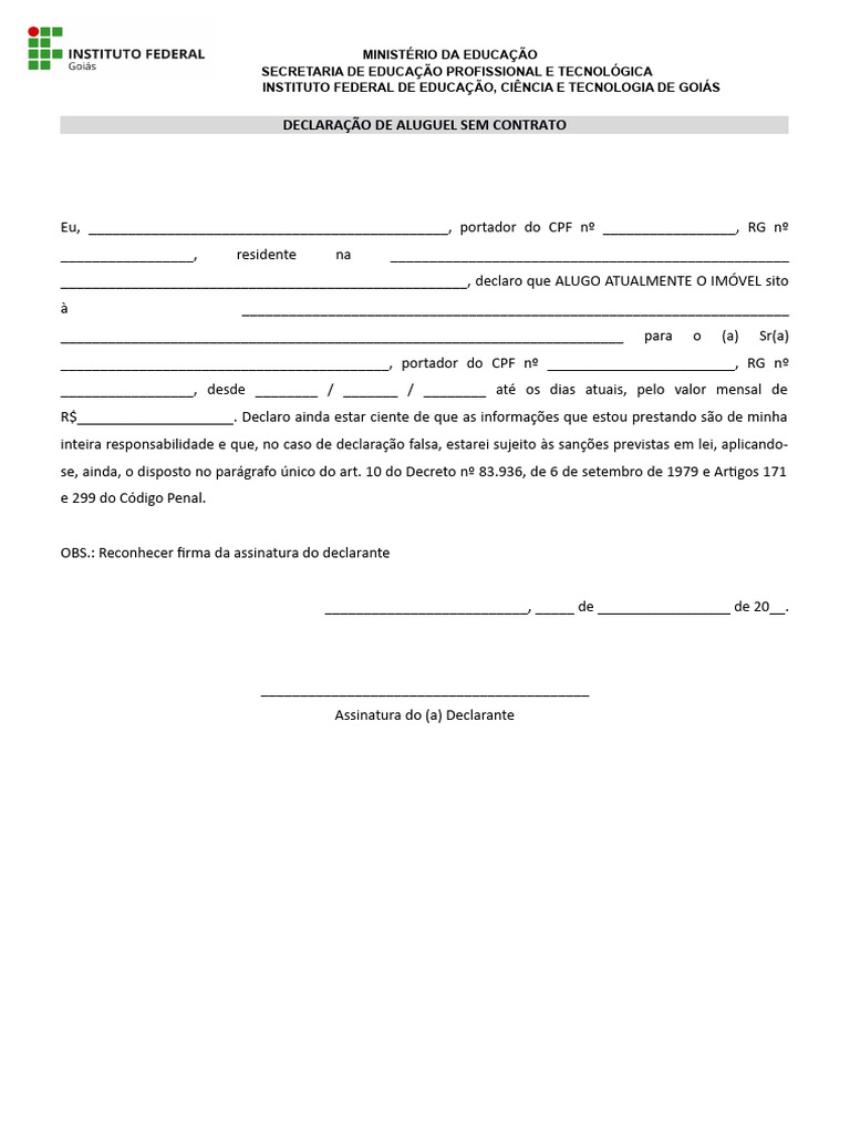 Declaracao de Aluguel Sem Contrato | PDF Declaracao de Aluguel Sem Contrato | PDF