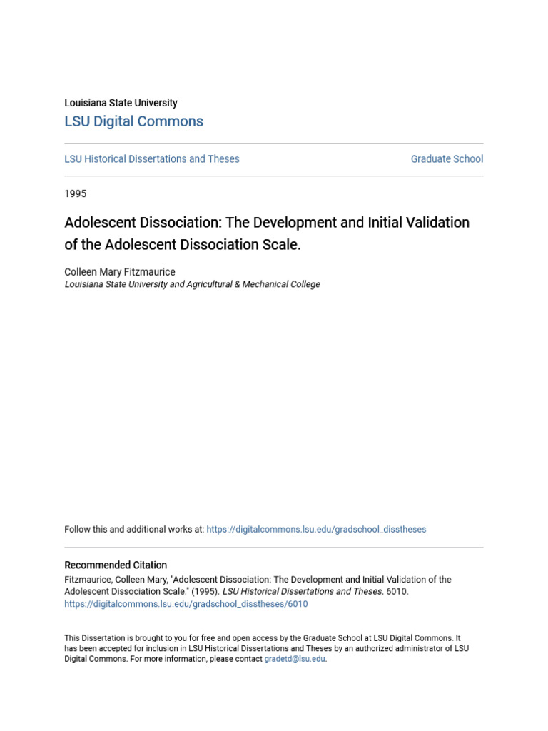 Adolescent Dissociation - The Development and Initial Validation o | PDF