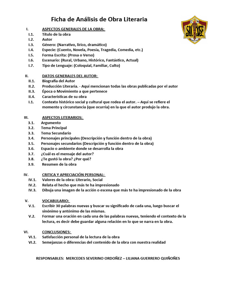 Ficha de Análisis de Obra Literaria. | PDF