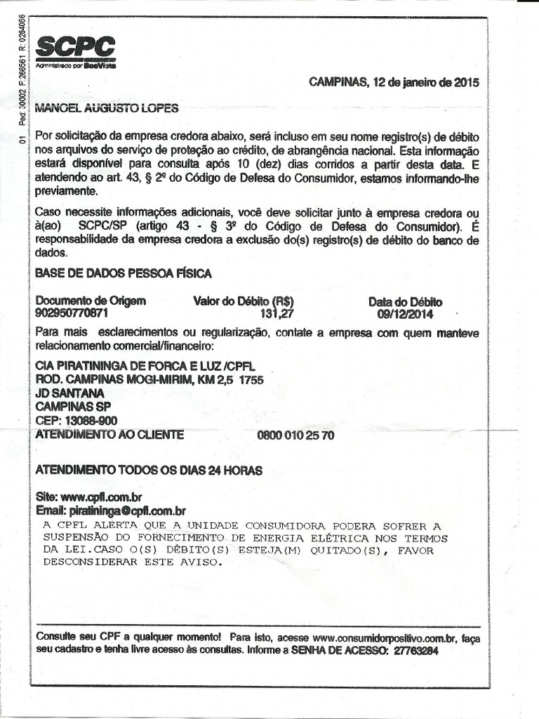 Notificação Do SCPC | PDF