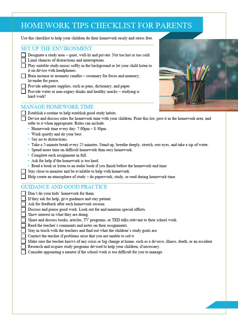 Homework Tips Checklist For Parents | PDF