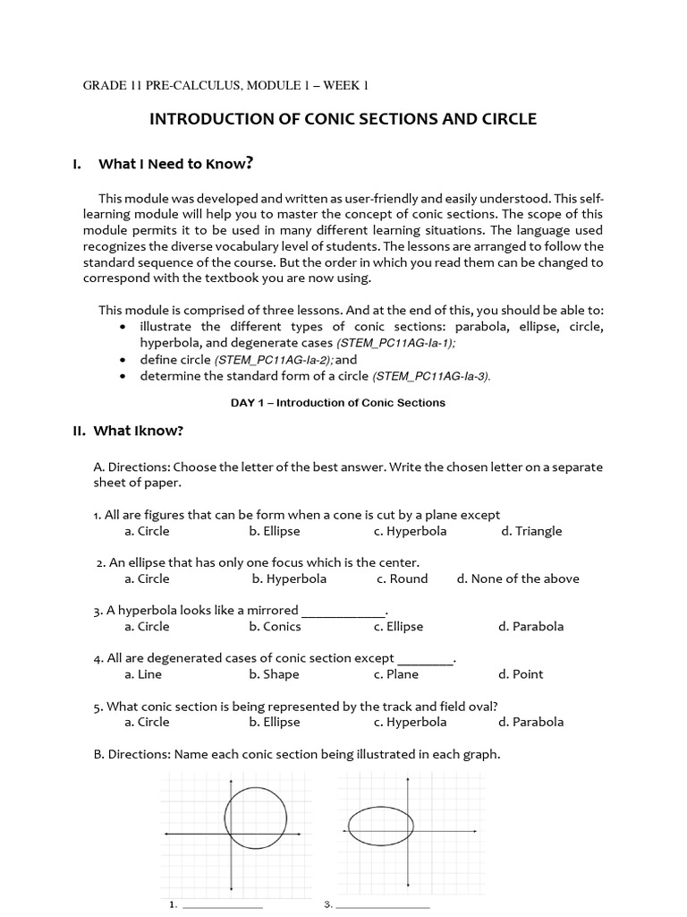 Pre Cal Module-Pre-Cal - Week-1 | PDF | Circle | Ellipse