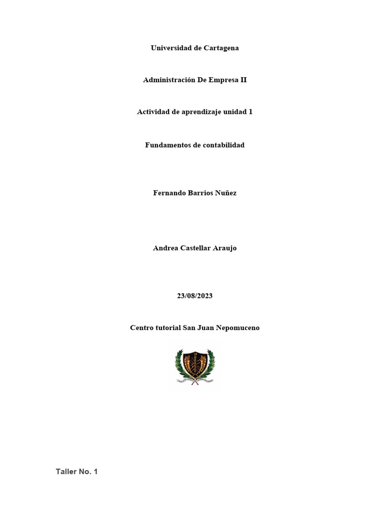 1 Taller Empresa No 1 | PDF | Contabilidad | Business