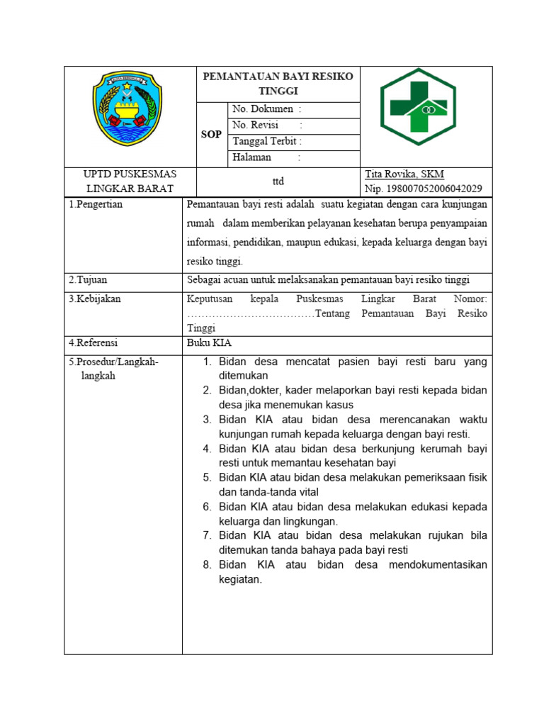 Pemantauan Bayi Risiko Tinggi SOP | PDF | Kesehatan Holistik