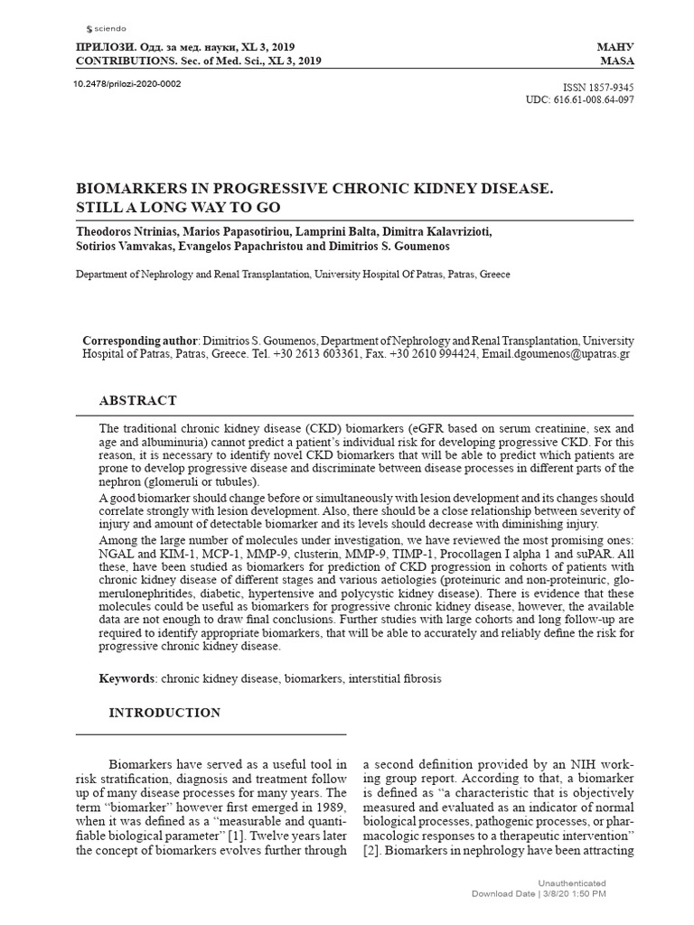 Biomarkers in Progressive Chronic Kidney Disease. Still A Long Way To ...