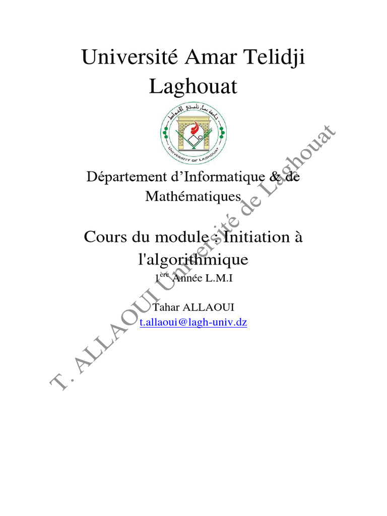 Initiation à l'Algorithmique L.M.I | PDF | Structure de contrôle ...