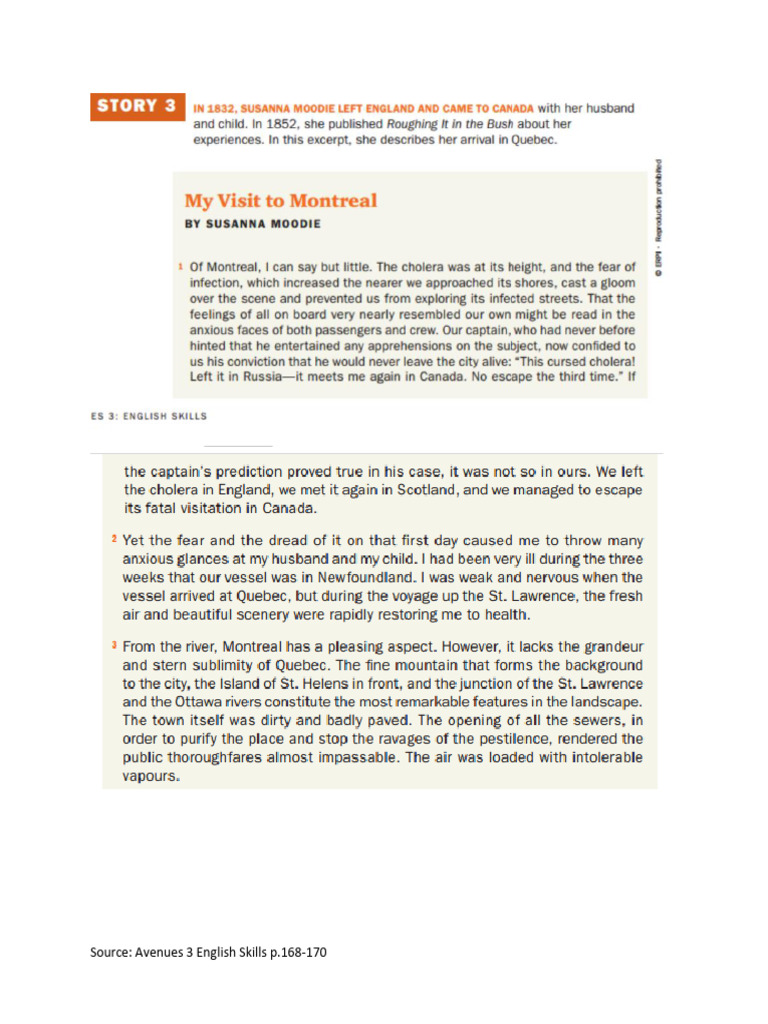 Avenues Skills Reading Circle - Story 3 My Visit to Montreal p. | PDF