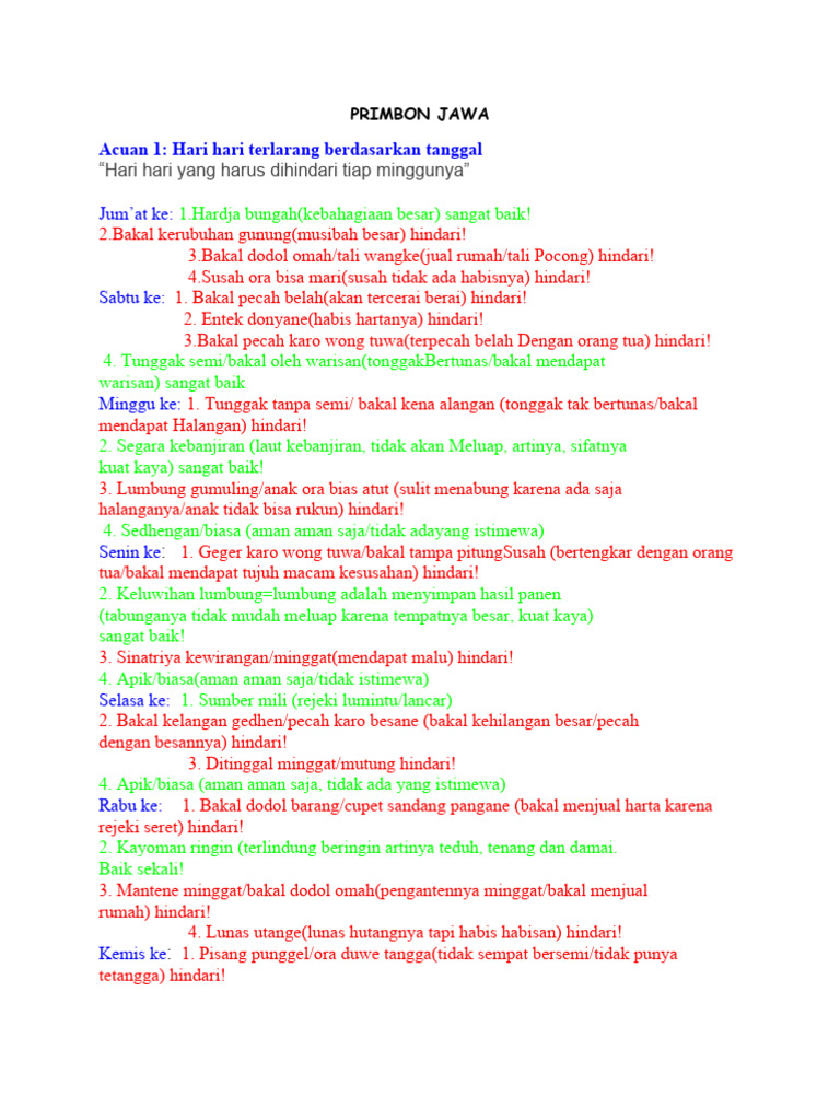 Primbon Jawa 1 | PDF