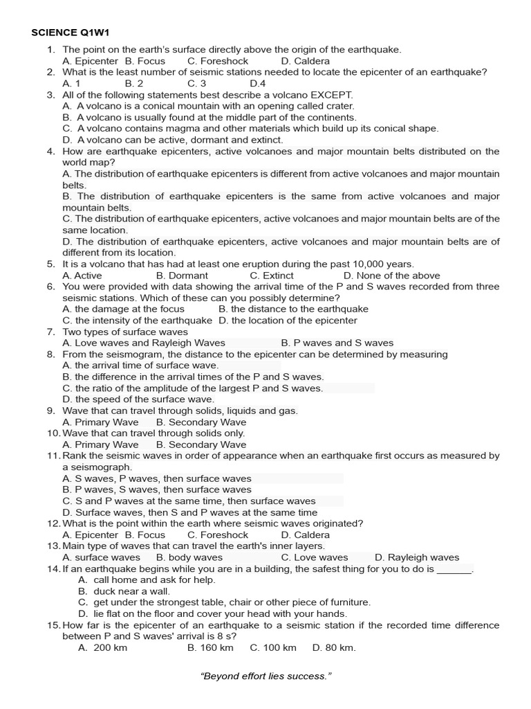 Science q1w1 | PDF | Volcano | Earthquakes
