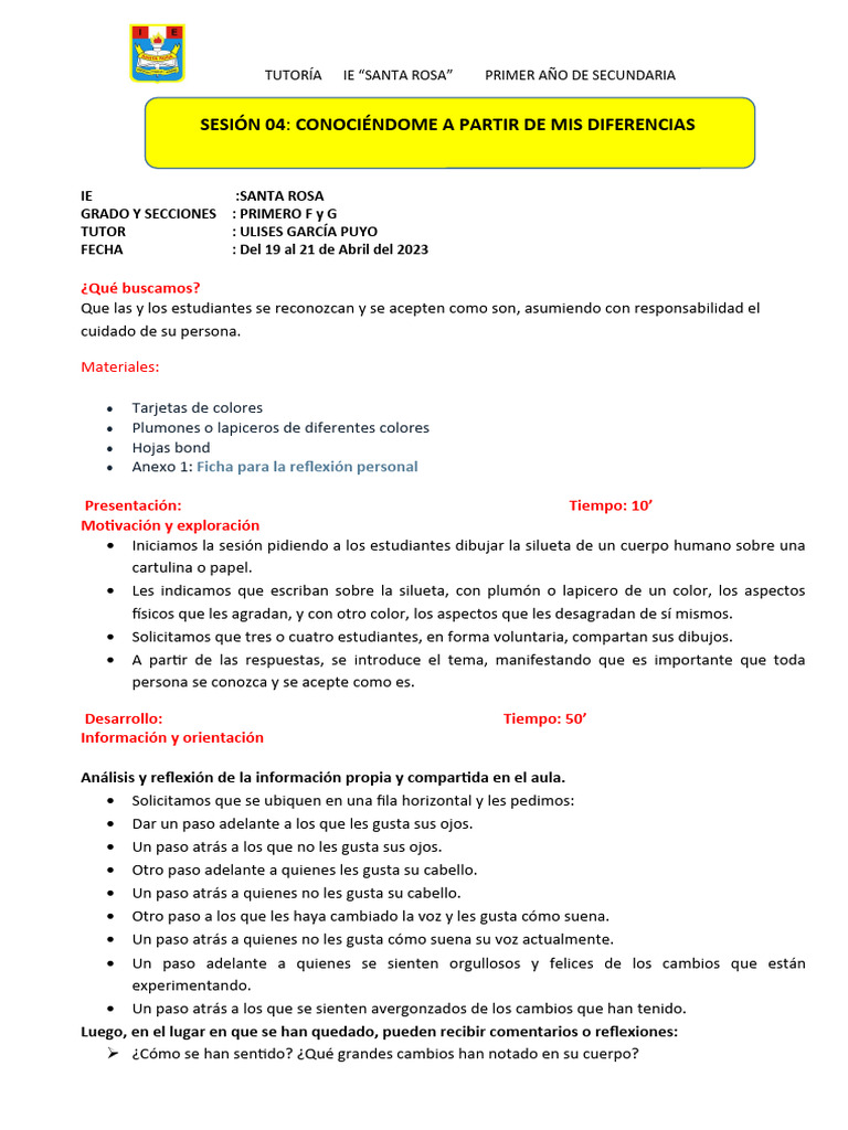 Sesión 4 Conociendome A Partir De Mis Diferencias Pdf