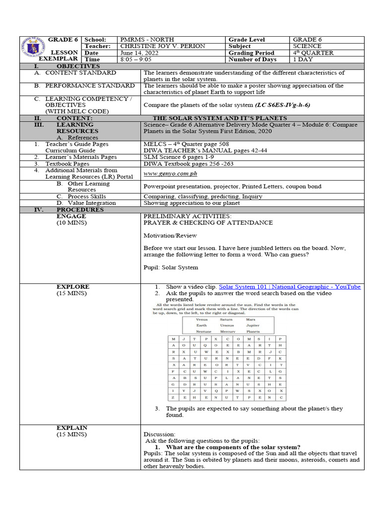 Cot Science 6 - 4TH Quarter | PDF | Planets | Solar System