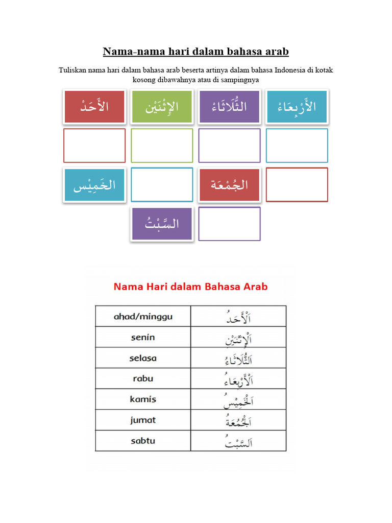 Nama Hari Dalam Bahasa Arab | PDF