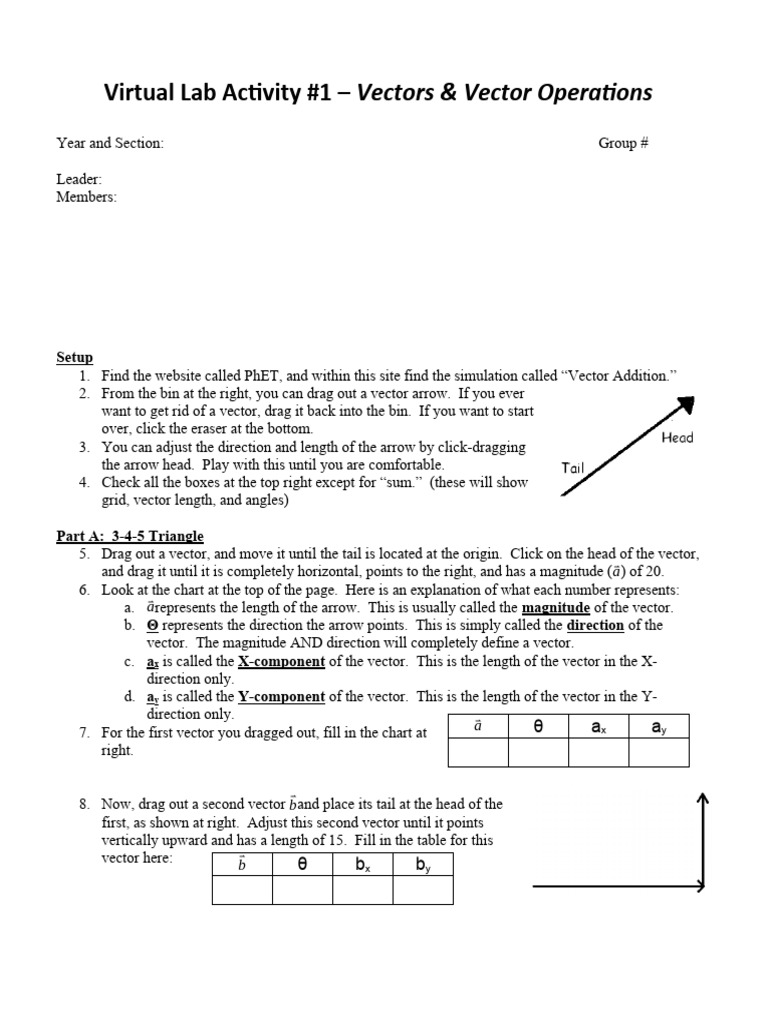 Vectors and Vector Addition Virtual Lab (Midterm PeTa) | PDF