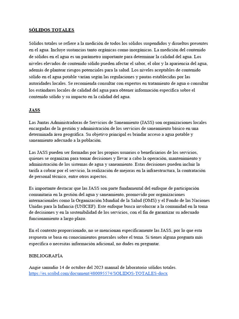 Sólidos Totales | PDF | Saneamiento | Agua