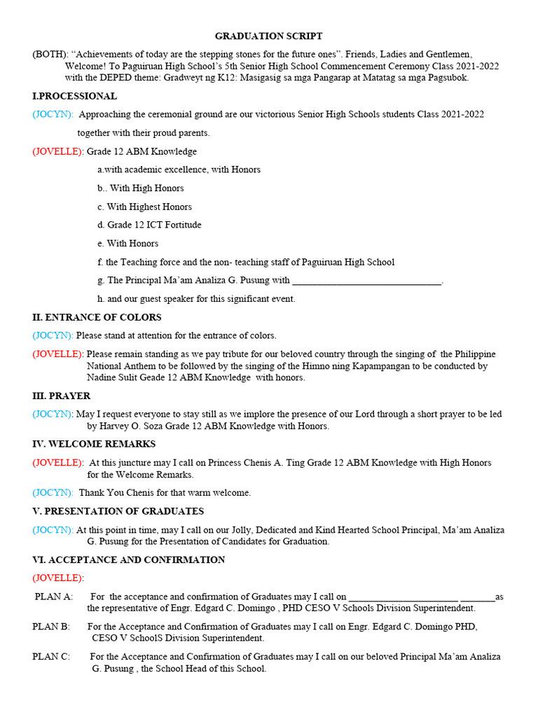 Graduation Script | PDF