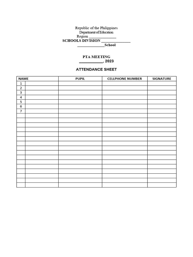 12 PTA Attendance Sheet (1) | PDF