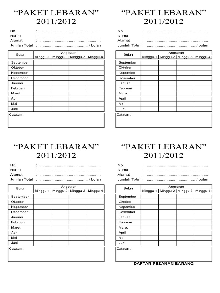 Contoh Kartu Paket Lebaran Bulanan | PDF