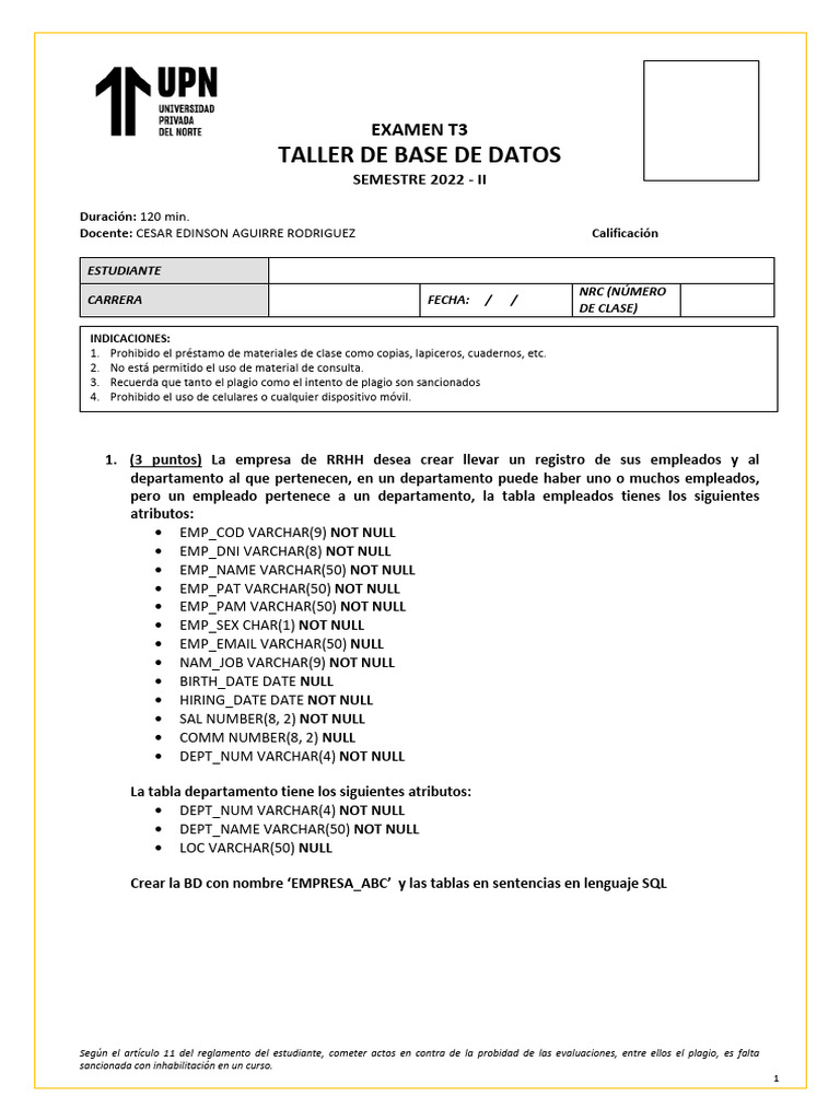 EXAMEN_T3 (1) | PDF | SQL | Informática