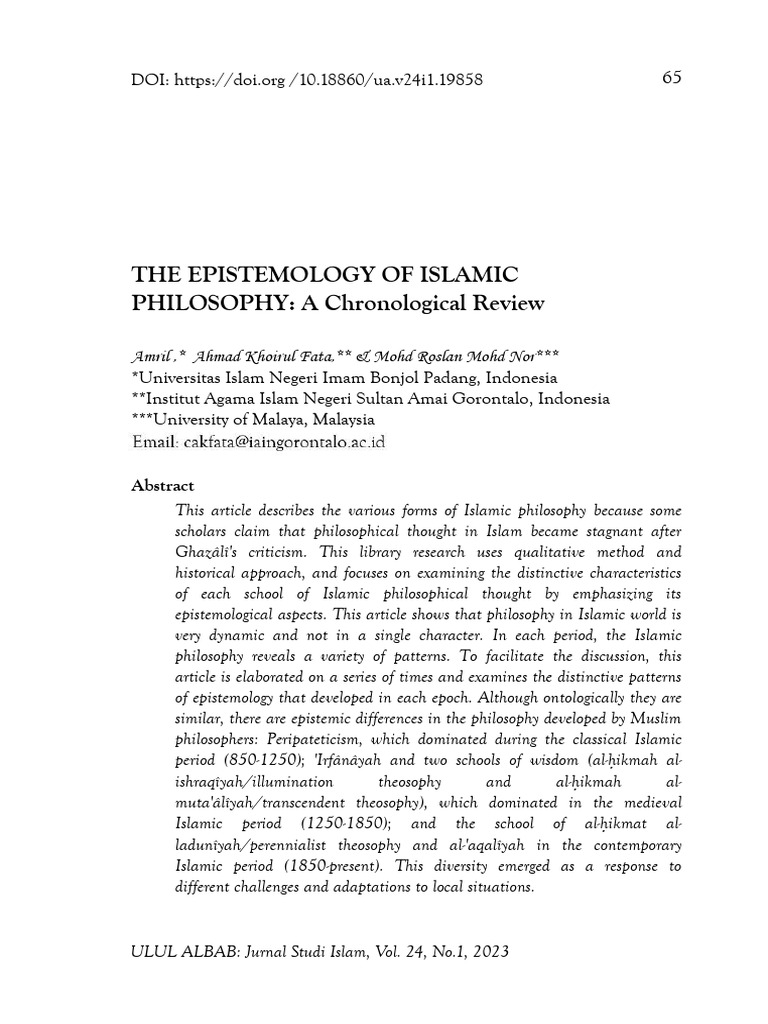 The Epistemology of Islamic Philosophy | PDF