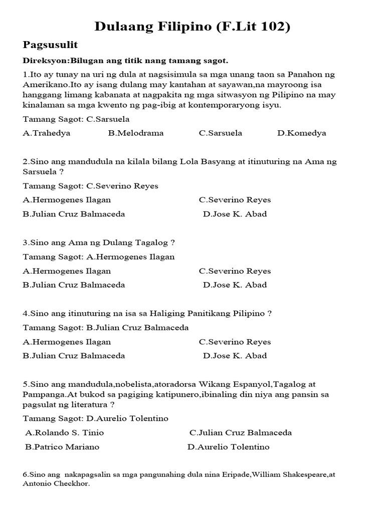 Dulaang Pilipino Pagsusulit | PDF