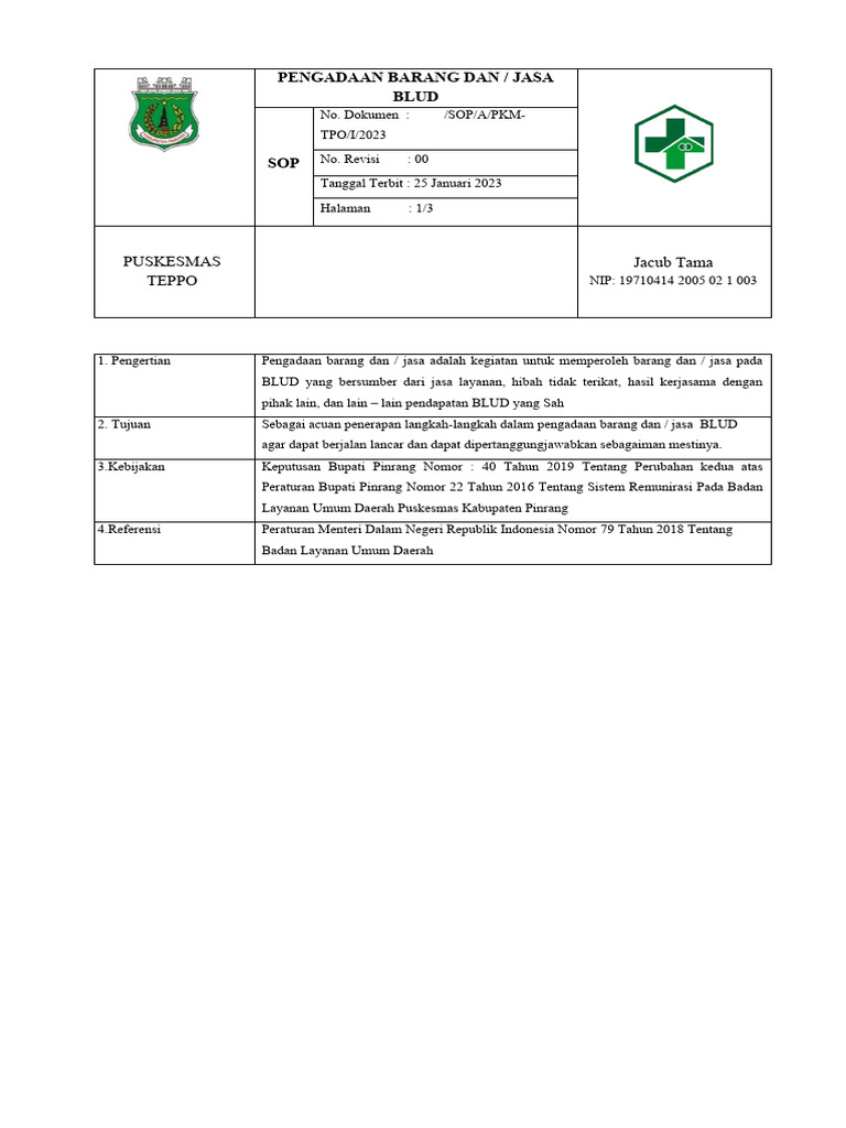 Sop Blud Pengadaan Barang Dan Jasa | PDF